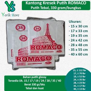 Jual KANTONG PLASTIK KRESEK PUTIH ROMACO UKURAN 15/17/19/24/28/35/40 CM - 3 bungkus - Jakarta ...