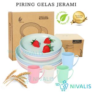Jual PIRING SET JUMBO 4PCS 25CM 23CM WHEAT STRAW PREMIUM PIRING GELAS ...
