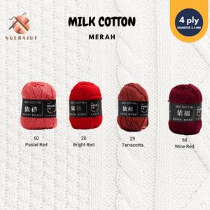 Promo Benang Rajut Milk Cotton 4 ply - Varian Warna Merah - Pastel Red ...