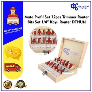Jual Mata Profil Set 12pcs Trimmer Router Bits Set 1/4” Kayu Router ...