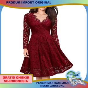 Jual Dress Wanita Eropa Amerika Pakaian Renda Leher V Rok Ayunan Besar ...