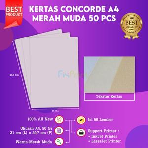 Jual Kertas Concord A4 90gr 1pack isi 50 Lembar Merah Muda 210mm x ...