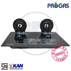Jual Kompor Gas / Kompor Tanam Progas Elegan 2 Tungku Kaca - Full HItam ...
