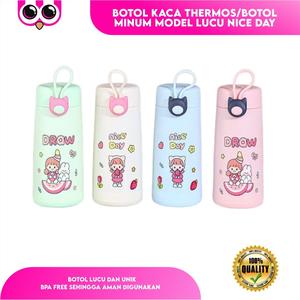 Jual MINI BOTOL MINUM KACA NICE DAY 350 ML / BOTOL LUCU DRAW TUMBLER ...