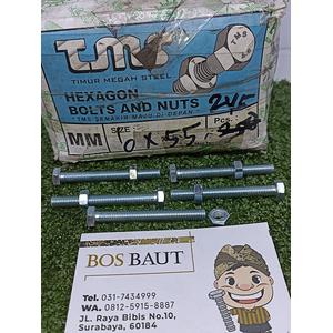 Jual Baut Mur Besi Baut Mur Hexagon Besi M6X55 Putih P1.0 (Kunci 10 ...