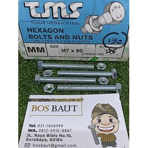 Jual Baut Mur Besi Baut Mur Hexagon Besi M7X60 Putih P1.0 (Kunci 11 ...