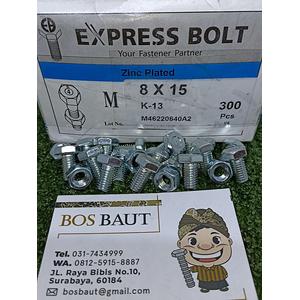 Jual Baut Mur Besi Baut Mur Hexagon Besi M8X15 Putih P1.2 (Kunci 13 ...