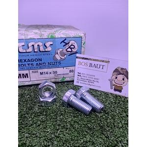 Jual Baut Mur Besi, Baut Mur Hexagon Besi M14X30 Putih P2.0 (Kunci 22 ...