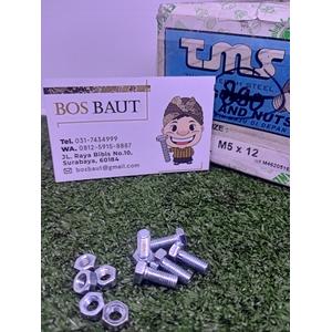 Jual Baut Mur Besi Baut Mur Hexagon Besi M5X12 Putih P0.8 (Kunci 8 ...