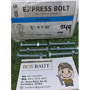 Jual Baut Mur Besi Baut Mur Hexagon Besi M6X50 Putih P1.0 (Kunci 10 ...