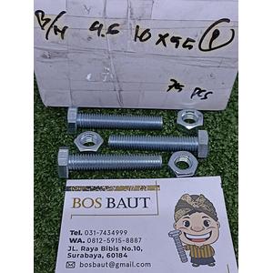 Jual Baut Mur Besi, Baut Mur Hexagon Besi M10X55 Putih P1.5 (Kunci 17 ...