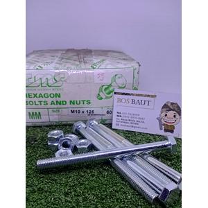 Jual Baut Mur Besi, Baut Mur Hexagon Besi M10X125 Putih P1.5 (Kunci 17 ...