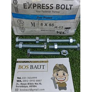 Jual Baut Mur Besi Baut Mur Hexagon Besi M8X55 Putih P1.2 (Kunci 13 ...