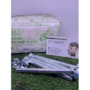 Jual Baut Mur Besi, Baut Mur Hexagon Besi M10X110 Putih P1.5 (Kunci 17 ...
