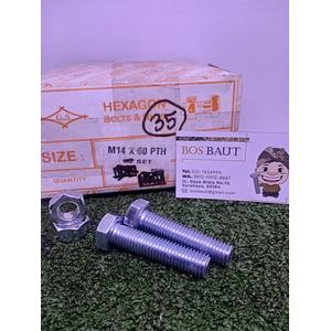 Jual Baut Mur Besi, Baut Mur Hexagon Besi M14X60 Putih P2.0 (Kunci 22 ...