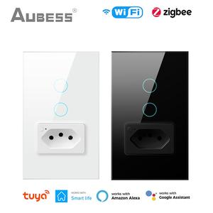 Jual Tuya WiFi Smart Switch & Socket Brazil Standard Glass Panel 1 ...