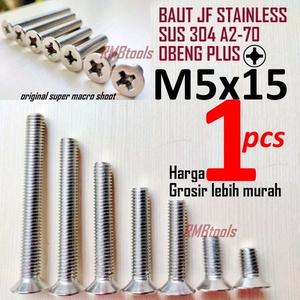 Jual Baut JF M5x15 Stainless Steel 304 Obeng Plus Flat Head Tahan Karat ...