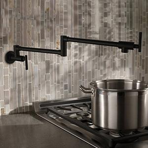 Jual Aodeyi Hitam Kuningan Kran Dapur Lipat Pot Filler 2 Handle Wall ...