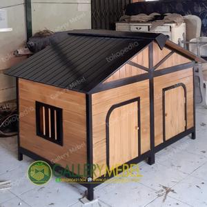 Jual Rumah Kandang Anjing 2 Pintu, Dog House 2 Ruangan Kayu Jati Tahan ...