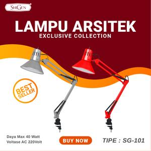 Jual Lampu Belajar/Arsitek Jepit PIXAR SHIGEN Body Super Besar FREE LED - SG-101, Merah - Kota ...