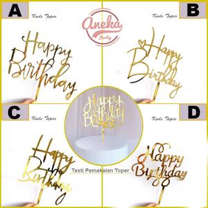 Jual Cake Topper HBD latin akrilik / Cake Topper Happy Birthday gold ...