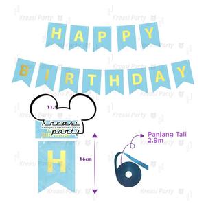Jual Banner HBD Biru Gold #2 Bunting Flag Happy Birthday Banner Ultah ...
