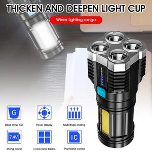 Jual Lampu Senter 4 Led Cob Mini Portable Dengan Baterai 18650 Built-In ...