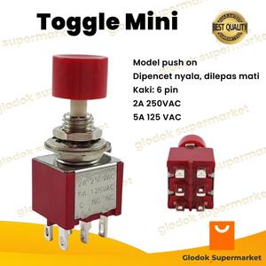 Jual Toggle Switch Mini 6 Pin Tombol Push On Momentary Saklar Togle ...