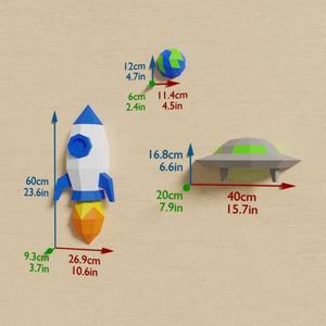 Jual ZG 3D Paper Papercraft Solar System Rocket Childrens Bedroom Wa ...
