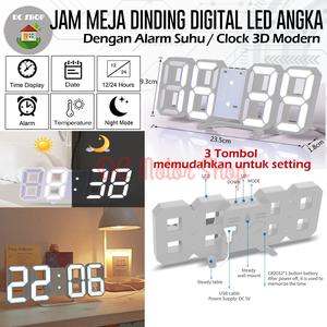 Jual Jam Meja Dinding Digital LED Angka Dengan Alarm Suhu / Clock 3D ...