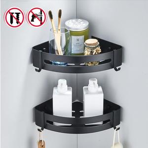 Jual Triangle Towel Shower Storage Rack Black Corner Shelves Wall ...