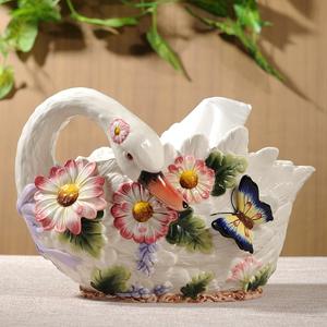 Jual Ceramic Swan Tissue Box Sculpture Home Decor Crafts Room Wedding ...