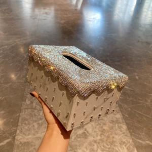 Jual Sparkling Tissue Box Handmade With Rhinestone Leather Tissue Boxes ...