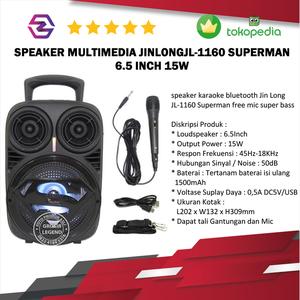 Jual speaker karaoke bluetooth Jin Long JL-1160 Superman + mic super ...