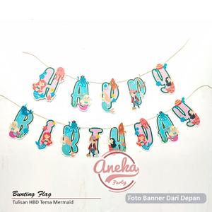 Jual Banner HBD mermaid shape / banner bentuk / Bunting Flag mermaid ...
