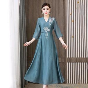 Jual Hanfu womens Dress Blue cheongsam with Chinese style Baju Gaun ...