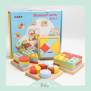 Jual Mainan Edukasi Montessori Kayu 4in1 Susun Bentuk Warna Wooden Toy ...