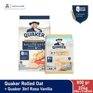 Jual Quaker Rolled Oats 800g + Quaker 3in1 Vanilla 224g - - Quaker Oats ...
