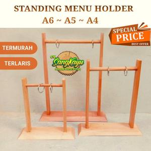 Jual Menu Stand With Hanger A5 gantungan menu wood stand display ...