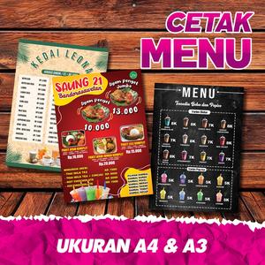 Jual cetak menu UKURAN A3 dan ukuran A4 GRATIS LAMINATING TEBAL depan ...
