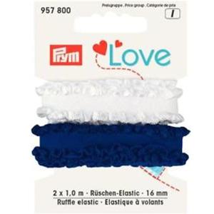 Jual PREMIUM PRYM LOVE Ruffle Elastic Kain 16mm Biru Putih Blue White ...