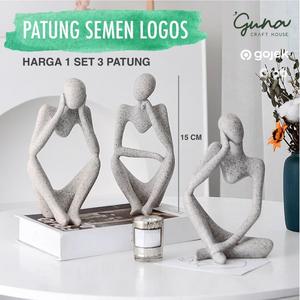 Jual 1 Set Patung Semen Logos - Dekorasi Meja Scandinavia - Concrete Statue - Abu-abu - Kota ...
