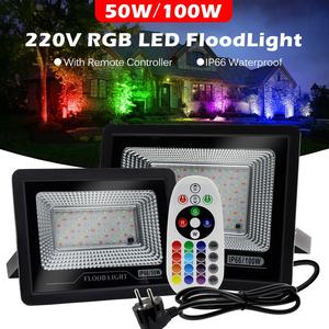 Jual LED Flood Light RGB 50W 100W Remote Control Waterproof Outdoor ...