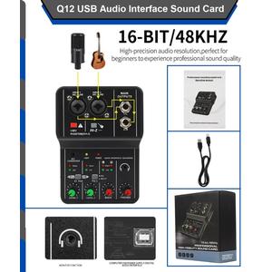 Jual Q12 Usb Audio Interface 48V Phantom Power Sound Card Mixer Mic ...