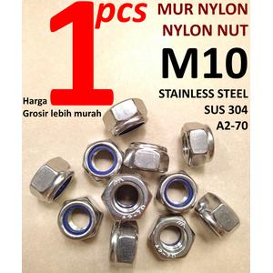 Jual Mur Nylon Nut M10 Stainless Kunci 17 Pitch 1.50 / Nylon Lock Nut ...