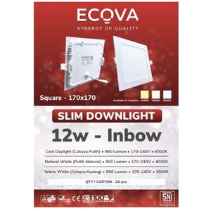 Jual ECOVA Downlight Slim 12W Panel Light LED Inbow Kotak 12Watt Panel ...