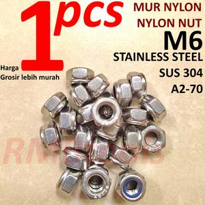 Jual Mur Nylon Nut M6 Stainless 304 Kunci 10 Pitch 1.00 / Nylon Lock ...