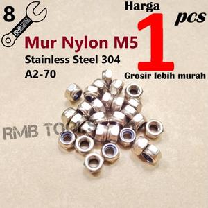 Jual Mur Nylon Nut M5 Stainless 304 Kunci 8 Pitch 0.80 / Nylon Lock Nut ...