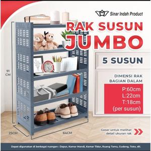 Jual Rak Susun 5 ukuran JUMBO Rak Susun Plastik Rak Serbaguna 64cm x ...