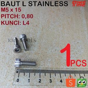 Jual Baut L M5x15 Cap Stainless SUS 304 Grade A2-70 Kunci L4 Pitch 0.80 ...